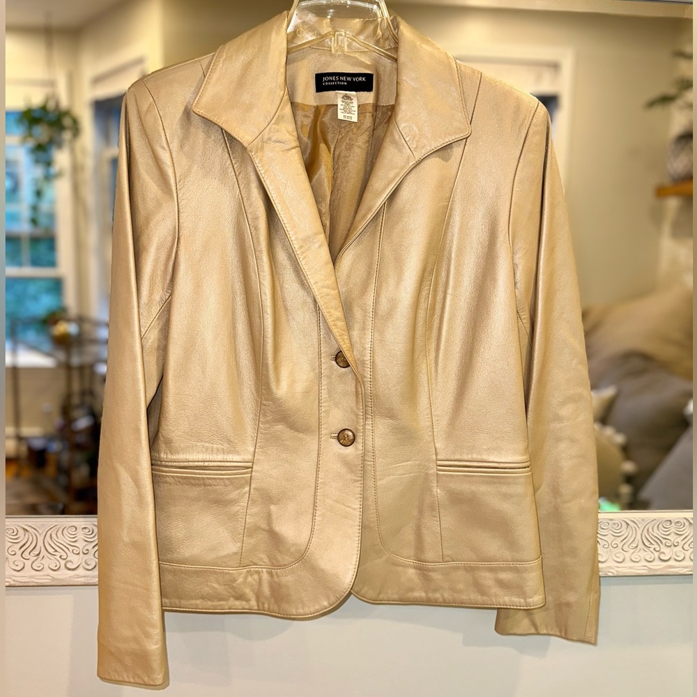 100% Leather Jacket - Champagne Light Gold Color - Me… - Gem